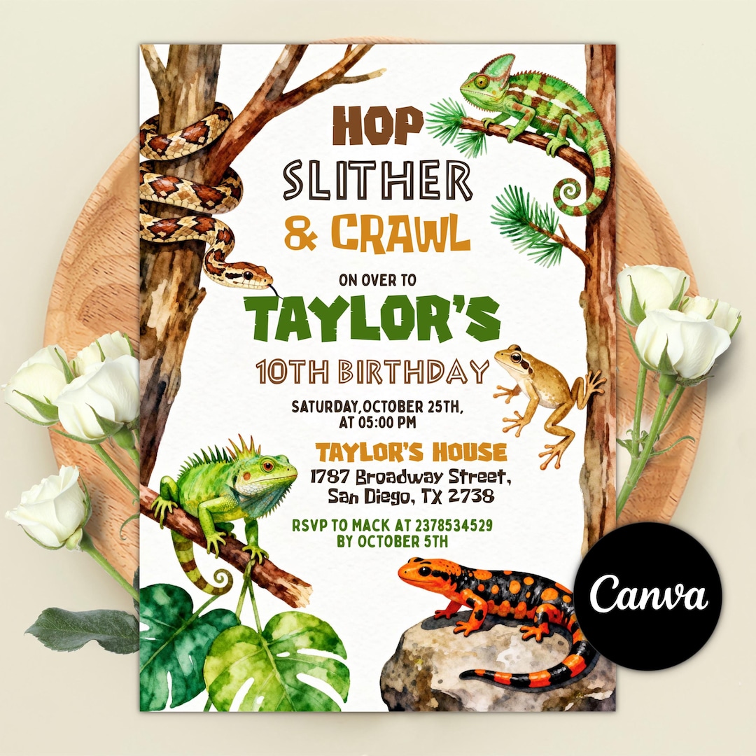 Reptile Birthday Invitation, Lizard Party Invite, Any Age Birthday ...