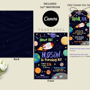 Outer Space Birthday Invitation Template, Planets Rocket Ship Astronaut ...