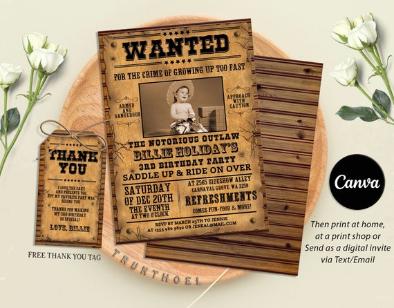 Wanted Themed Party Invitations Sjabloon Cowboy Verjaardagsfeestje