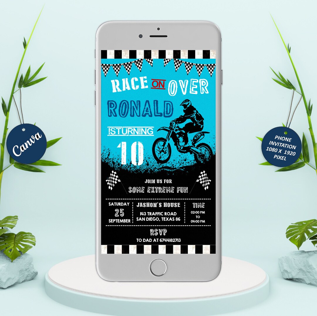 Electronic Bike Party Invitation, Dirt Bike Invites, Instant Download ...