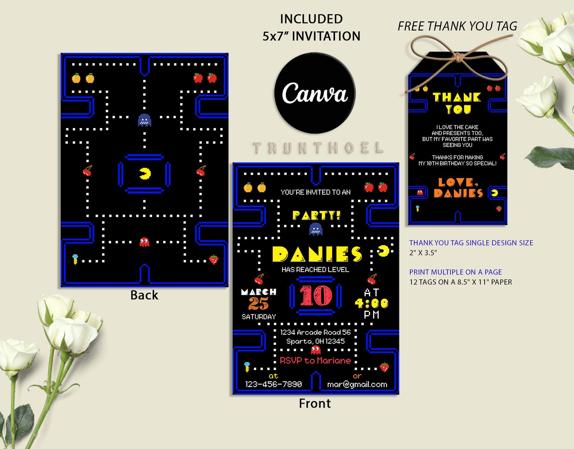 Editable Arcade Birthday Invitation, Retro Gaming Party Invite, Video ...