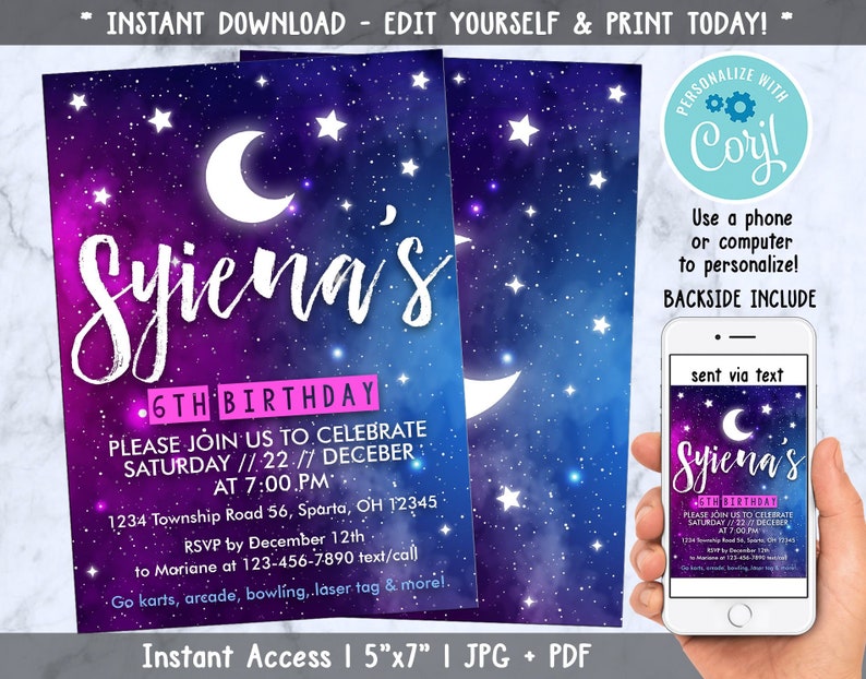 Galaxy Birthday Invitation Instant Download Galaxy Birthday - Etsy