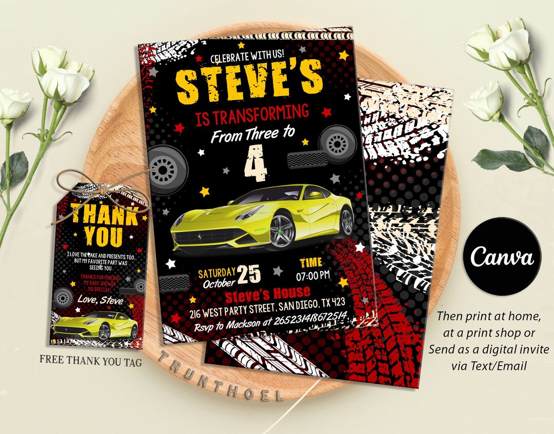 Race Car Birthday Invitation, Race Car Party Invites, Kid Birthday ...