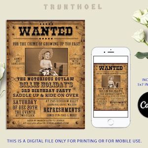 Editable Wanted Poster Invitation, Cowboy Birthday Invitation, Cowboy ...