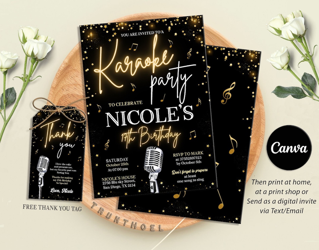 Karaoke Invitation, Karaoke Birthday Party Invitation, Singing, Music ...