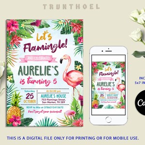 Editable Flamingo Birthday Party Invitation Template, Tropical Birthday ...