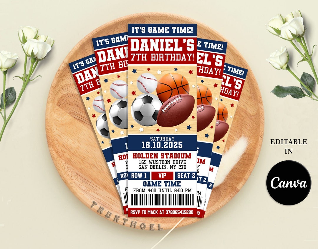All Star Sport Ticket Invitation, Sports Birthday Invitation, Football ...