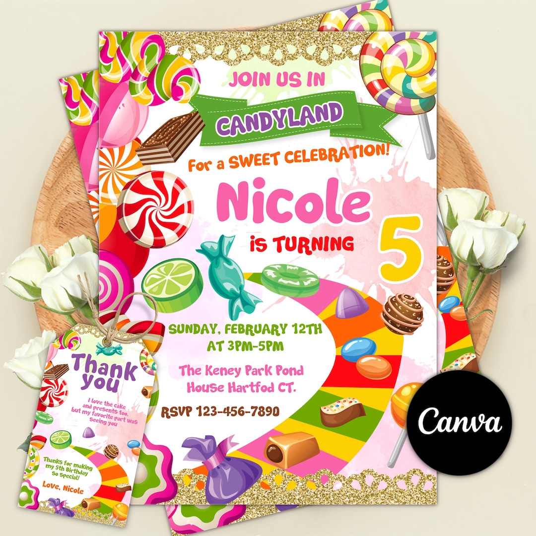 Candyland Birthday Invitation, Editable Kids Party Invite (digital File ...