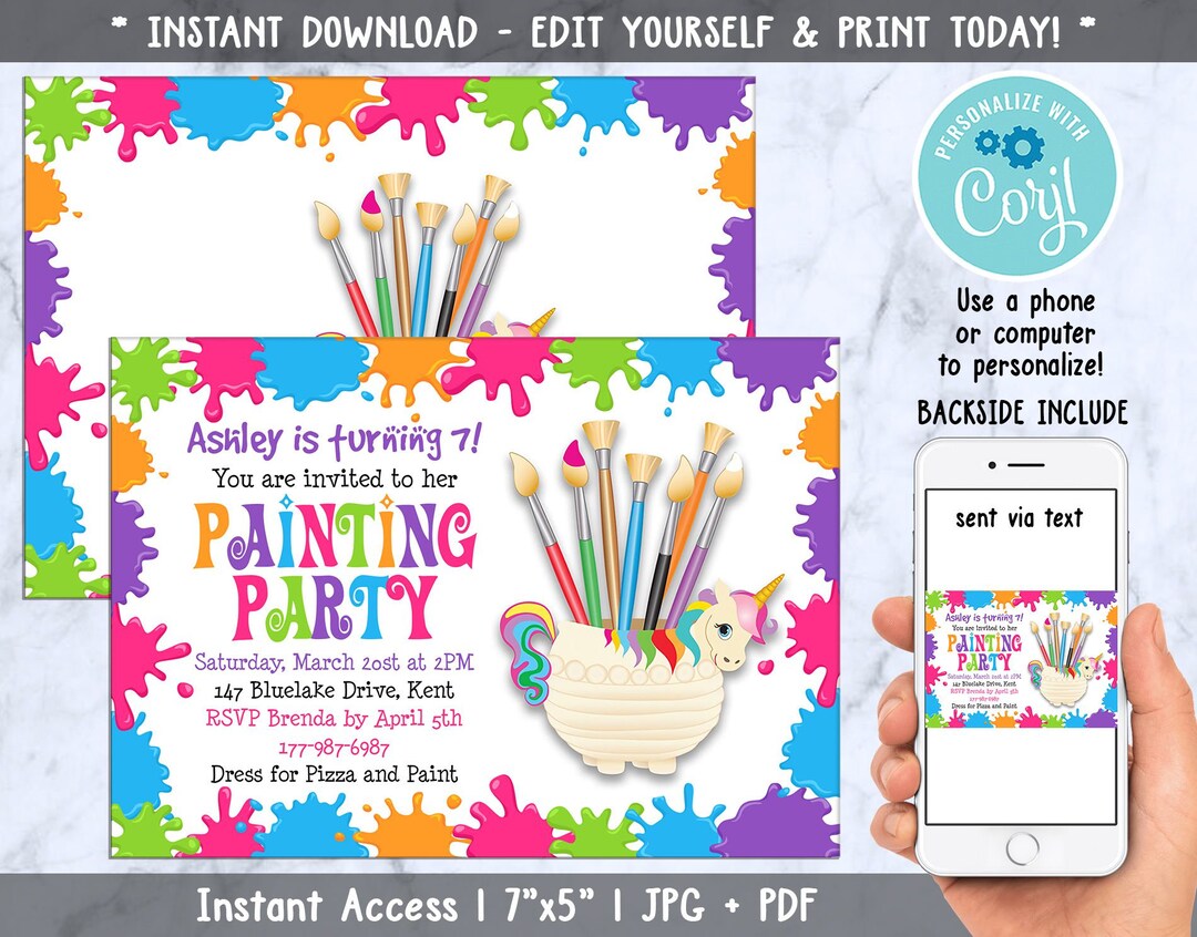Editable Painting Invitation, Painting Birthday Party Invitation, Art ...