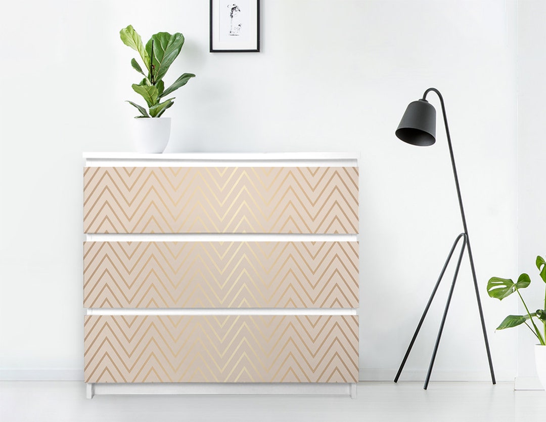 Classy Gold Imitation Geometric Furniture Stickers - Malm Decal Dresser ...