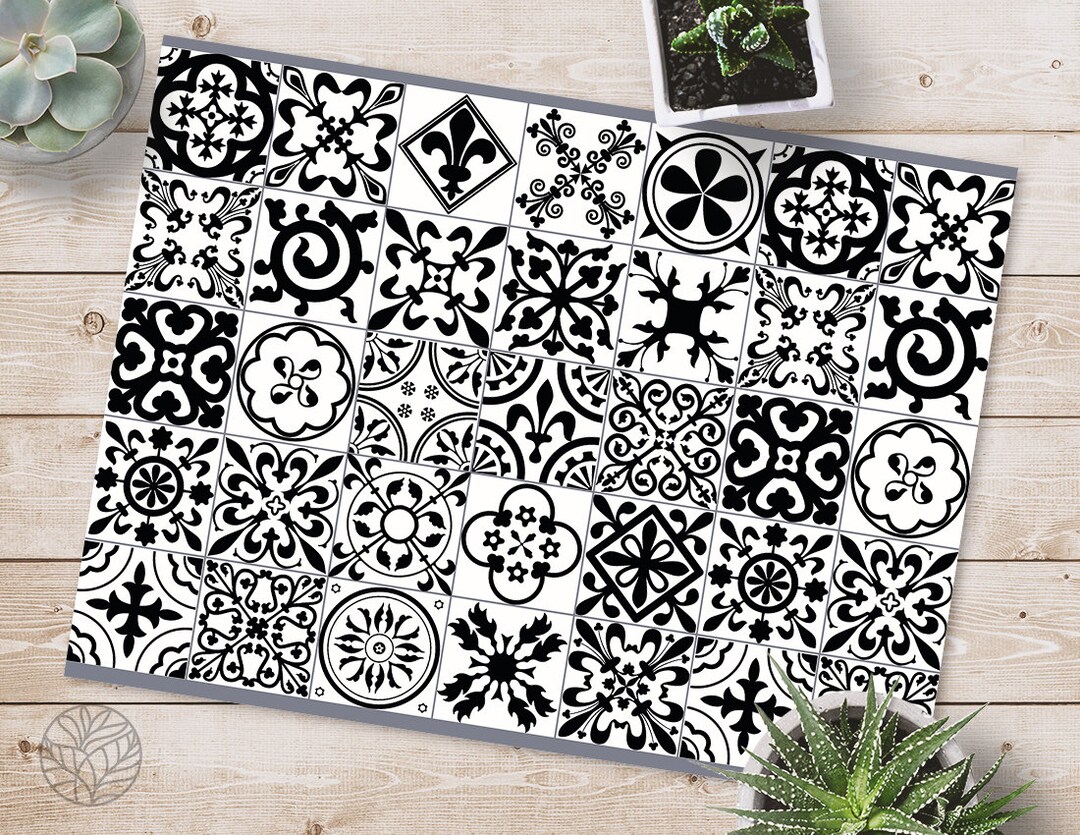 Black&white Moroccan Detal #17 - Rectangle Vinyl Mat - Azulejo ...