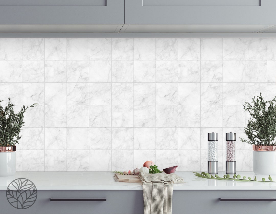 Marble Tiles Splashback Sticker #15, Splashback Decals Alabaster ...