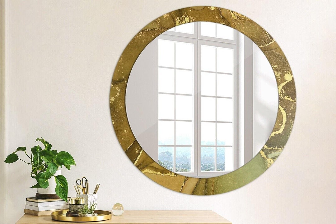 Metallic Swirls, Gold, Mirror Print Frame, Round Wall Mirror, Mirror ...