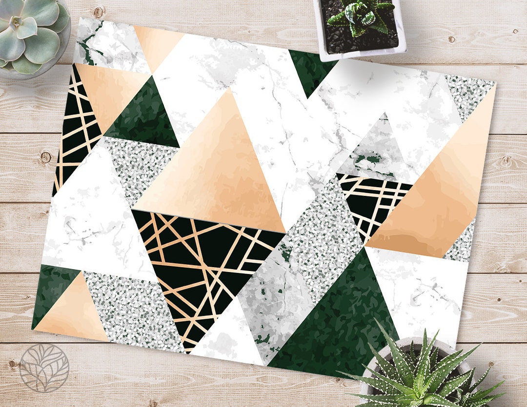 Gold Triangles #12 - Rectangle Vinyl Mat - Green, Gray, Aesthetic ...