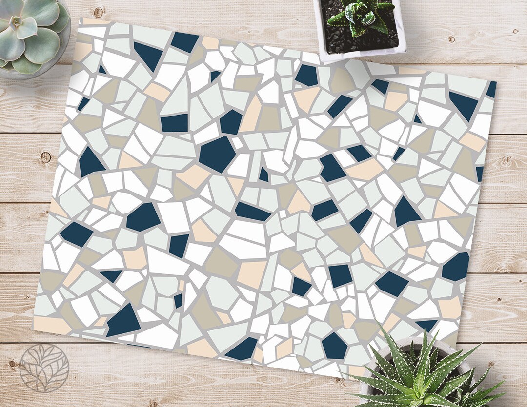 Pastel Mosaic #1 - Rectangle Vinyl Mat - Navy Blue, Beige, Motley ...