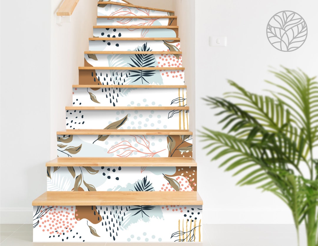 Floral Abstract - Stair Sticker - 10 Strips - White Stairs Art, Stair ...