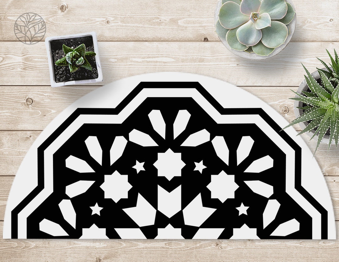 Abstract Tiles #19 - Semi Round Vinyl Mat - White, Black, Abstract ...