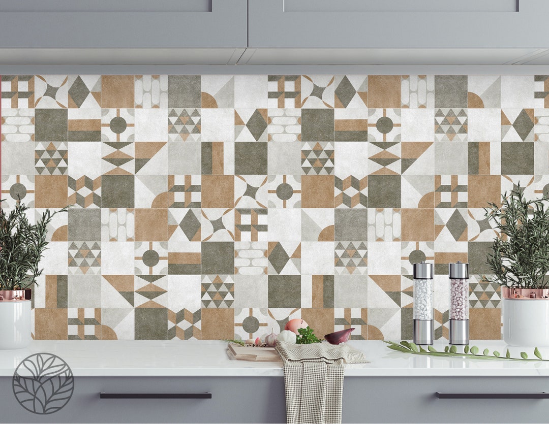Aztec Pattern Splashback Sticker #6 - Splashback Decals Taupe, White ...