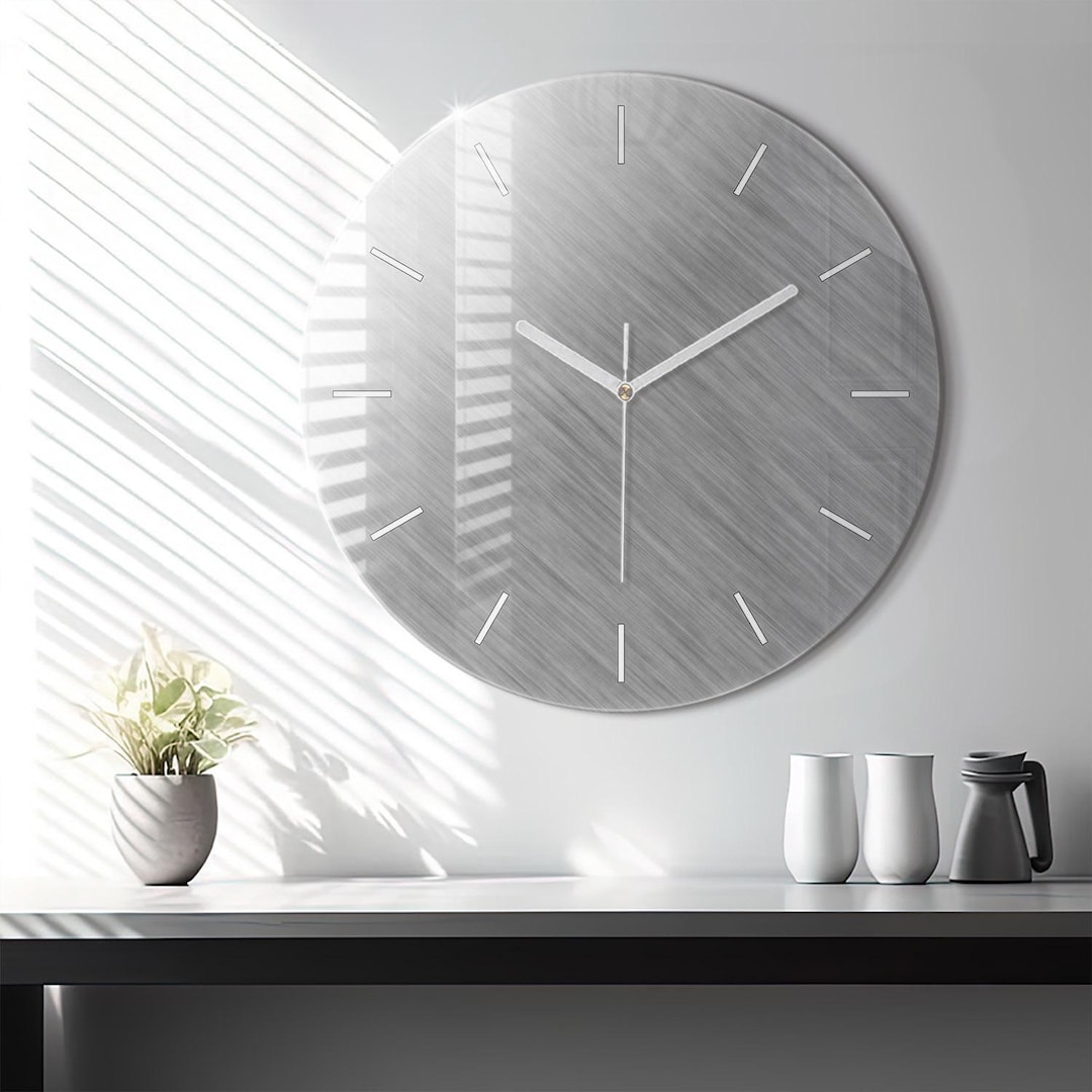 Metal Wall Glass Clock, Gray Printed Clock, Abstract Modern Wall Clock ...