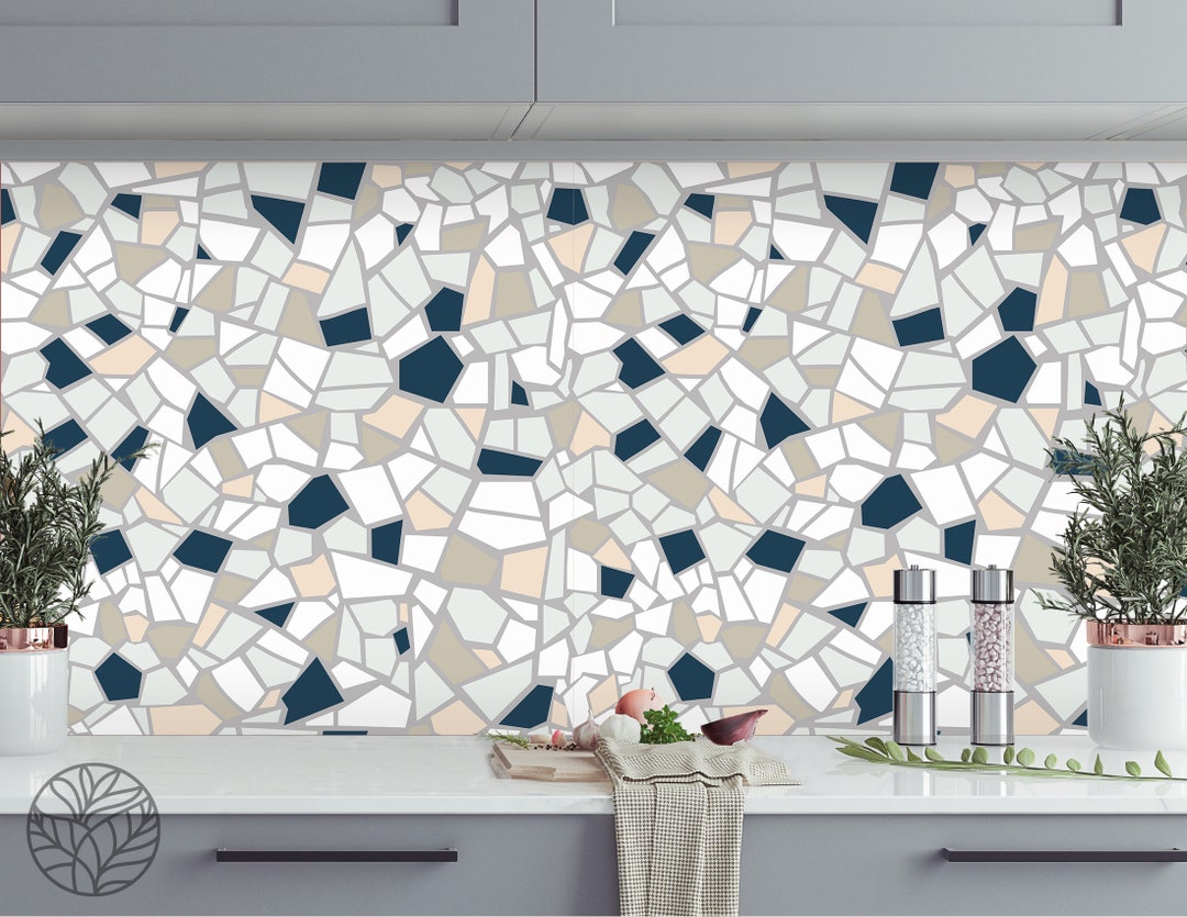 Mosaic Splashback Sticker #4 - Splashback Decals Navy Blue, Tan, Motley ...