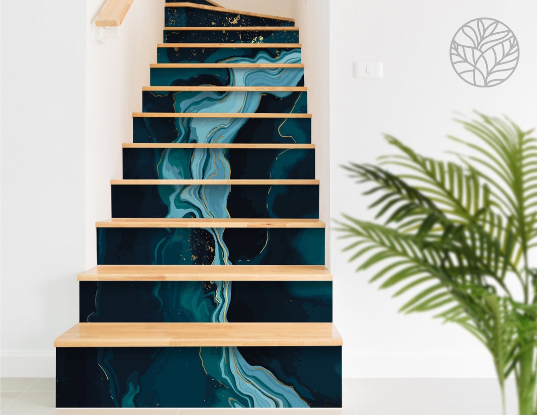 Blue Marble Stair Sticker - 10 Strips - Blue Stairs Art, Stair Risers ...