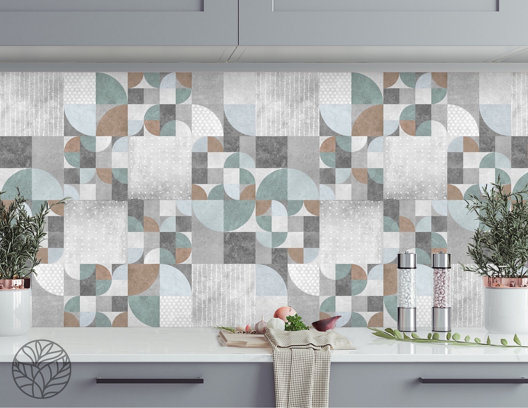Retro Bauhaus Abstract Splashback Sticker #2 - Splashback Decals Gray ...