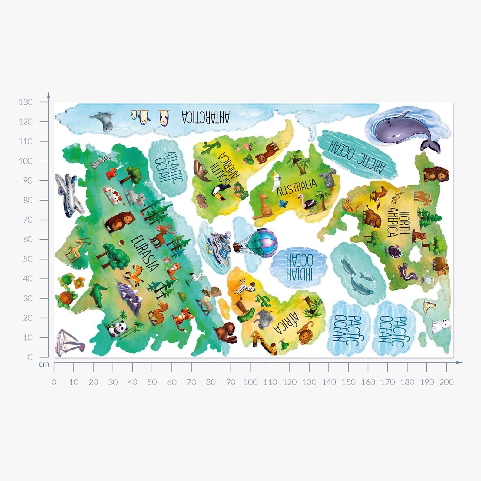 Colorful World Map Wall Stickers for Baby Room, Green Children's Room ...