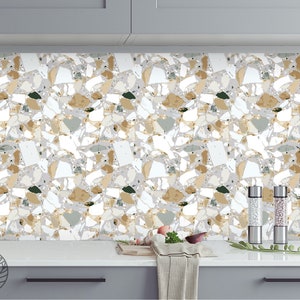 Terrazzo Stone Splashback Sticker #25 - Splashback Decals Gold, Beige ...