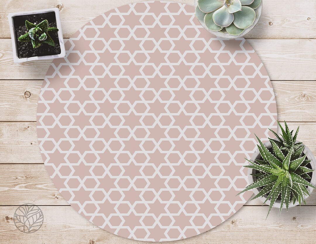 Pale Pink Star Abstract #17 - Vinyl Mat Round - Pink, White, Geometric ...