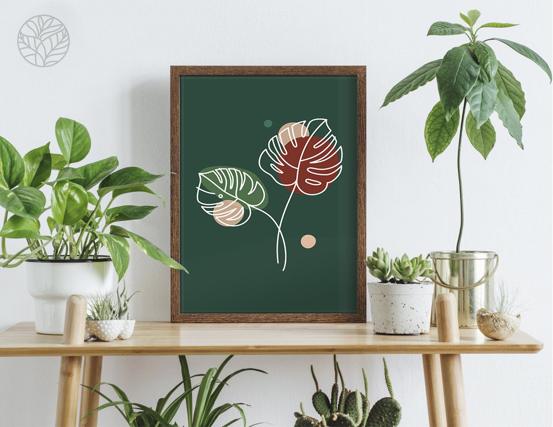 White Linear Monstera Poster, Onyx, Beige, Tropical Leaf Poster ...