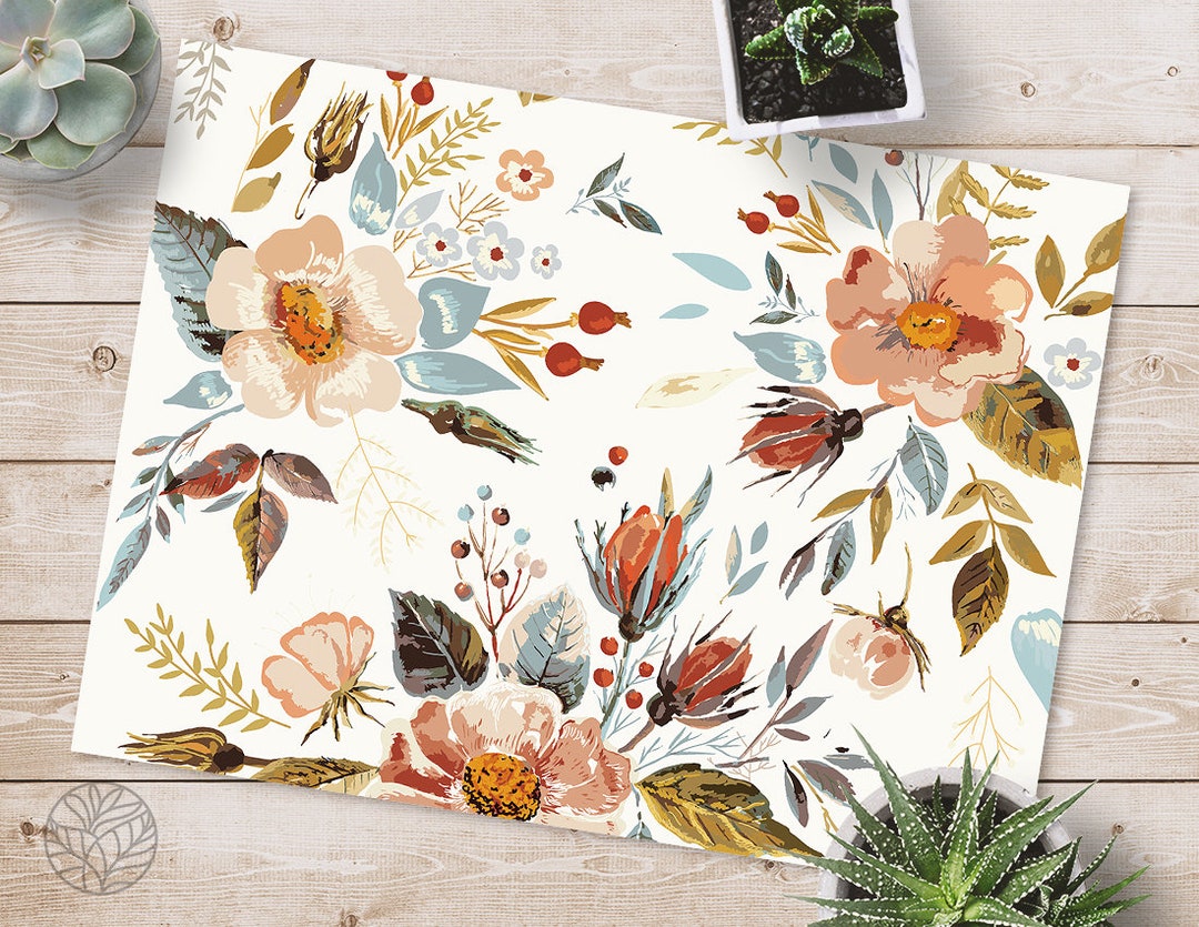 Retro Warm Field #16 - Rectangle Vinyl Mat - Beige, Flowers, Aesthetic ...