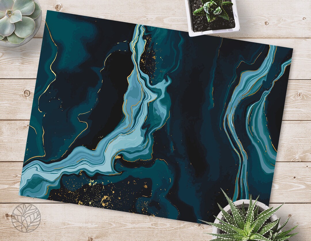 Marble Mata #5 - Rectangle Vinyl Mat - Indigo Blue, Aesthetic Linoleum ...