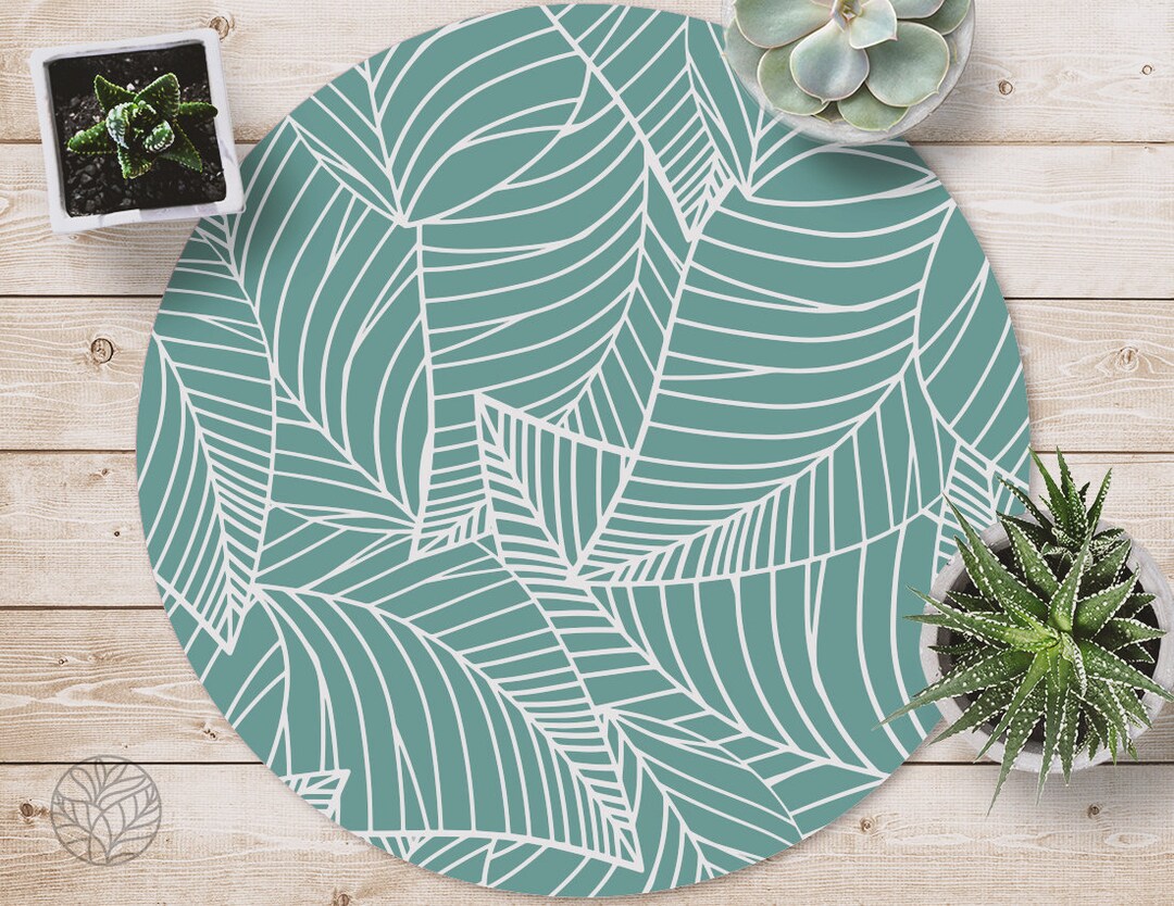 Tropical Linear Leaves Mata #12 - Vinyl Mat Round - Green, White ...