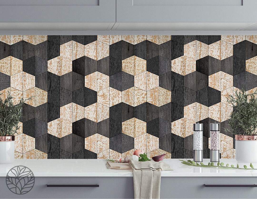 Wood Hexagons Splashback Sticker #22, Splashback Decals Chocolate ...