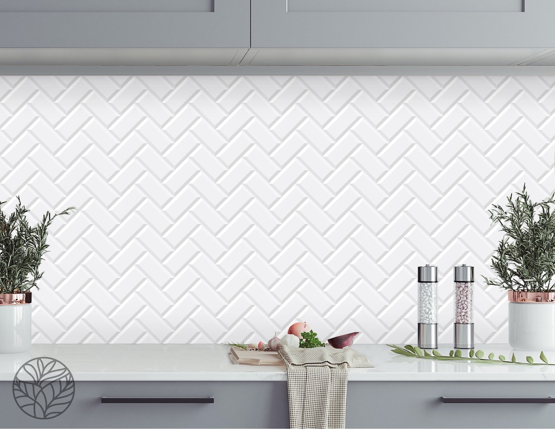 White Tile Splashback Sticker #21 - Splashback Decals Ivory, Brick ...