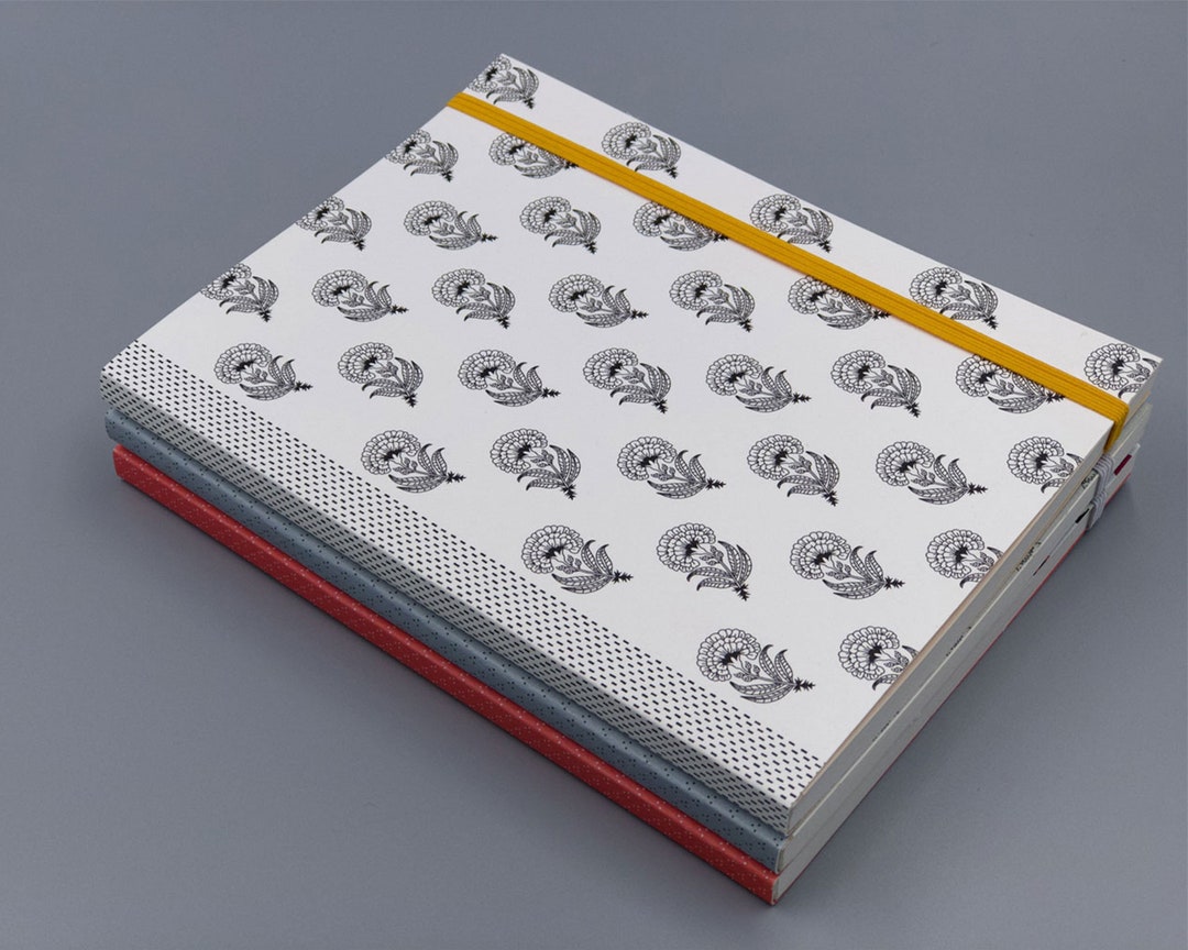 Block Print Recycled Journal With Elastic Band | Notebook | Sketchbook ...