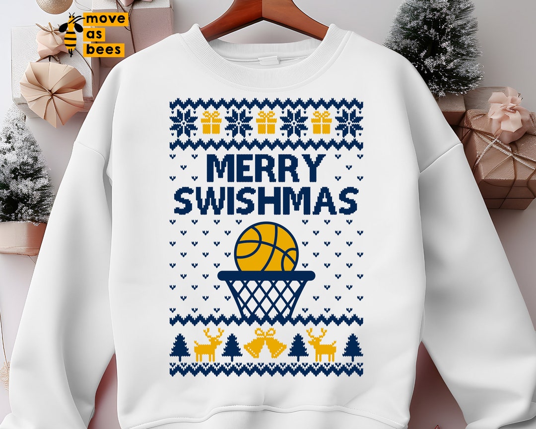 Merry Swishmas Svg, Png, Basketball Ugly Christmas Sweater Svg, Blue ...