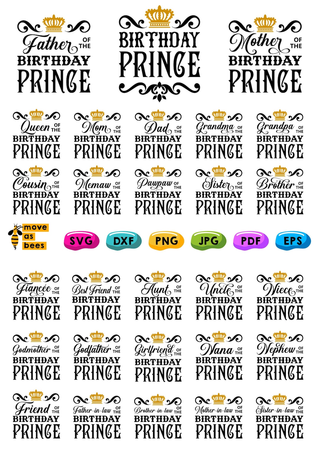 Birthday Prince Svg, Png, Birthday Prince Family Bundle Svg, Party ...