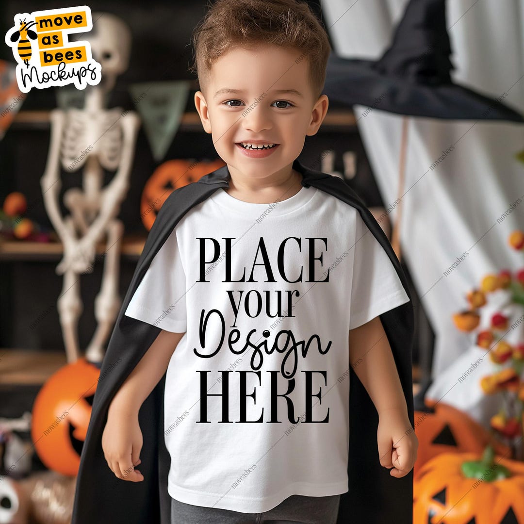 Kids Halloween T Shirt Mockup Boy Model White Bella Canvas 3001t Mock ...