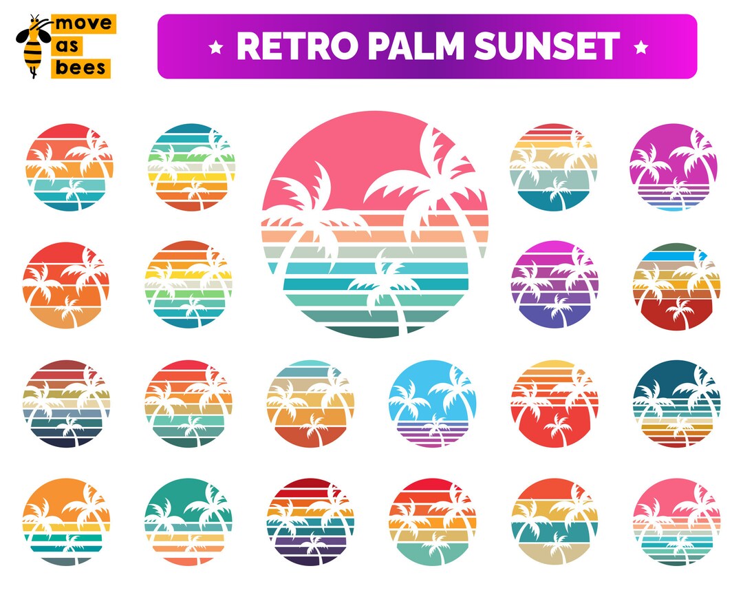 Palm Tree Gradient Sunset Svg, Png Bundle, Tropical Retro Circle Svg ...