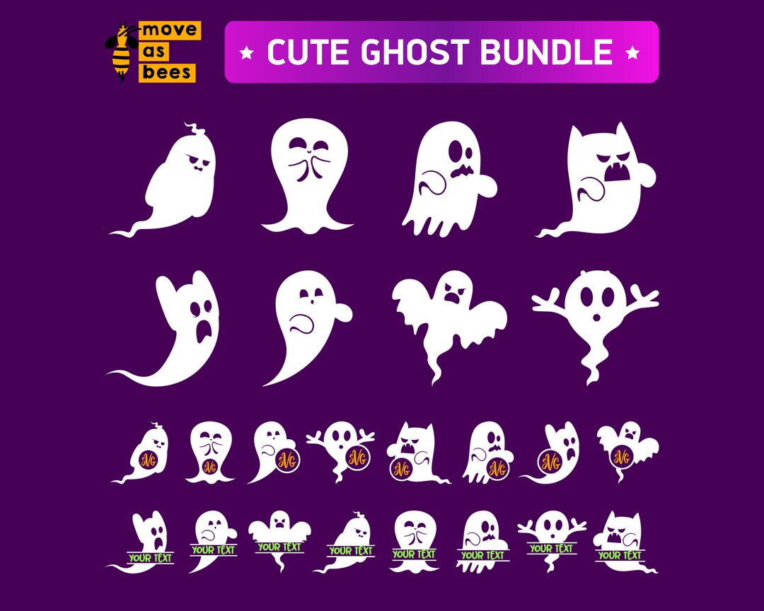 Cute Ghost Svg Bundle, Ghost Png, Ghost Monogram Svg, Split Ghost Svg ...