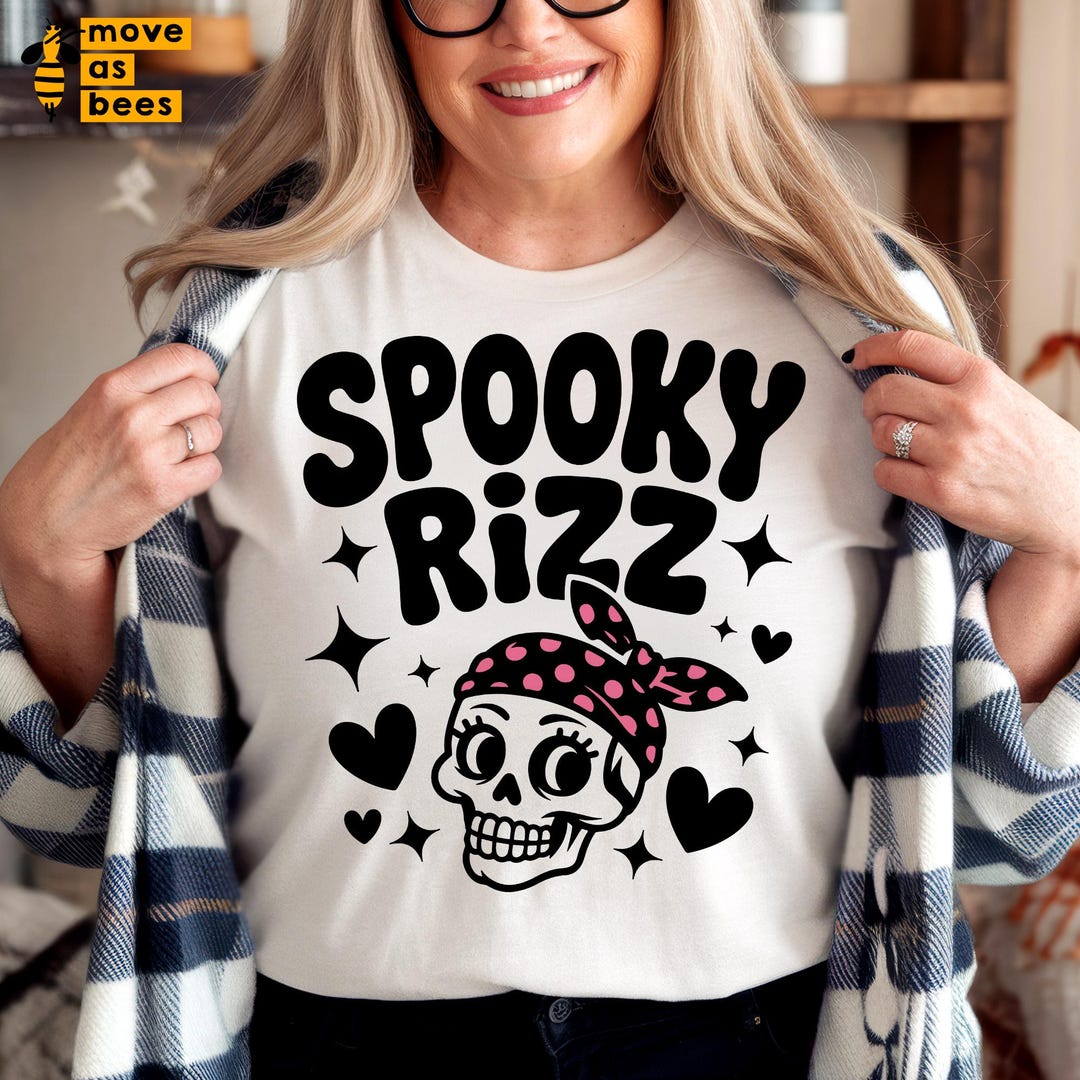 Spooky Rizz Svg, Png, Lady Skull in Bandanna Svg, Kids, Girl, Woman ...