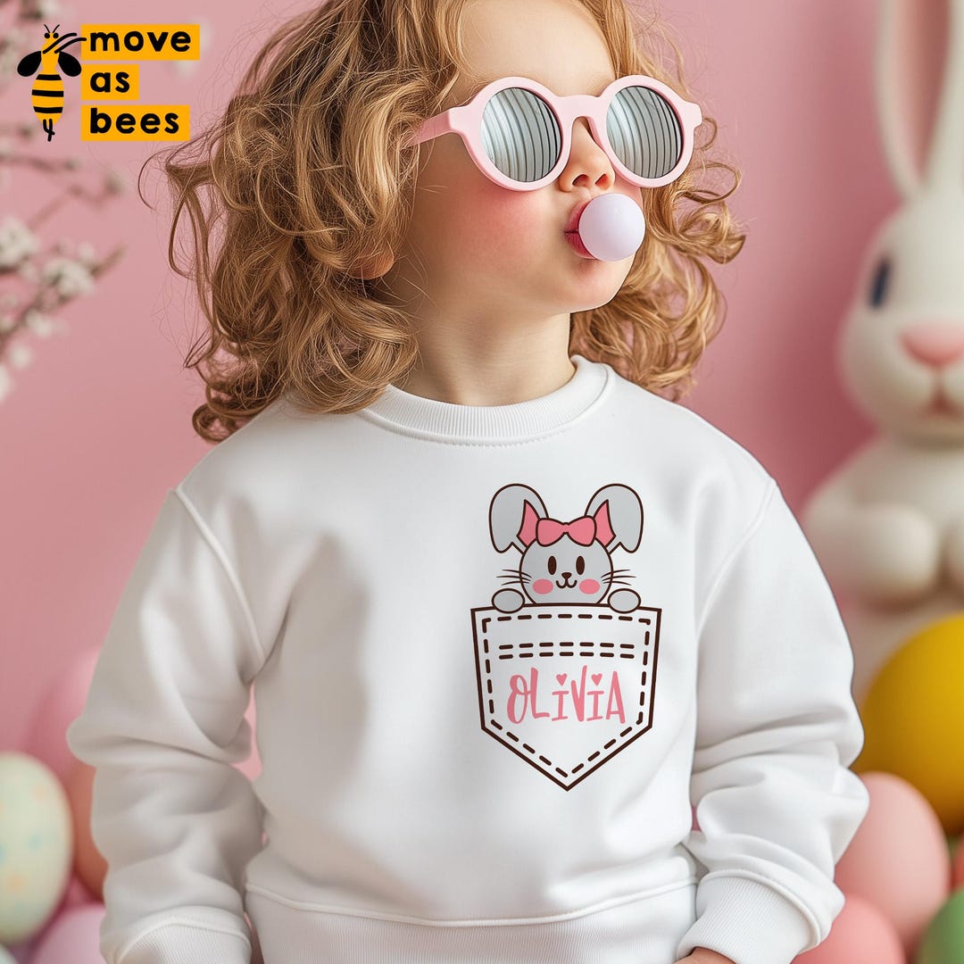 Bunny Girl SVG, PNG, Bunny in Pocket Svg, Kids Easter Shirt Svg, Custom ...