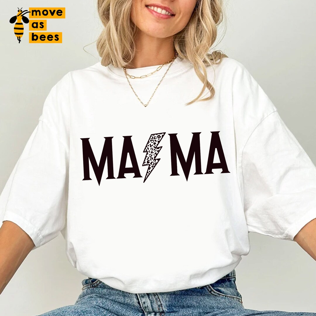Mama SVG, PNG, Lightening Bolt With Leopard Print, Rocker Mom Svg, Rock ...