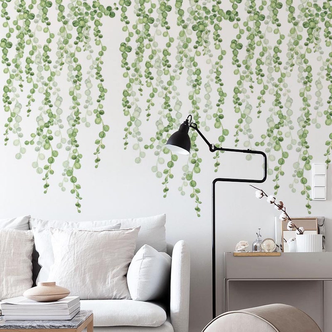 Green Leaves Wall Decals Removable Stickers Boho Decor Emerald Green ...