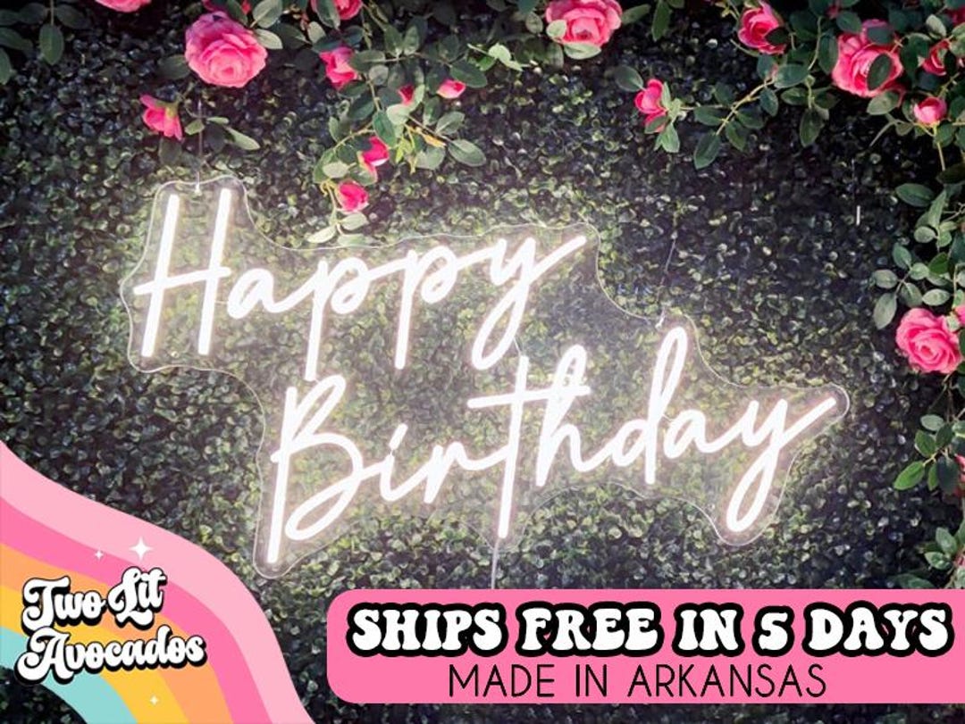 Happy Birthday Neon Sign, Birthday Neon Sign, Neon Party Backdrop ...