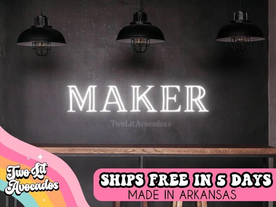 Maker Neon Sign, Handmade Neon Sign, Custom Neon Sign, Workshop Sign ...