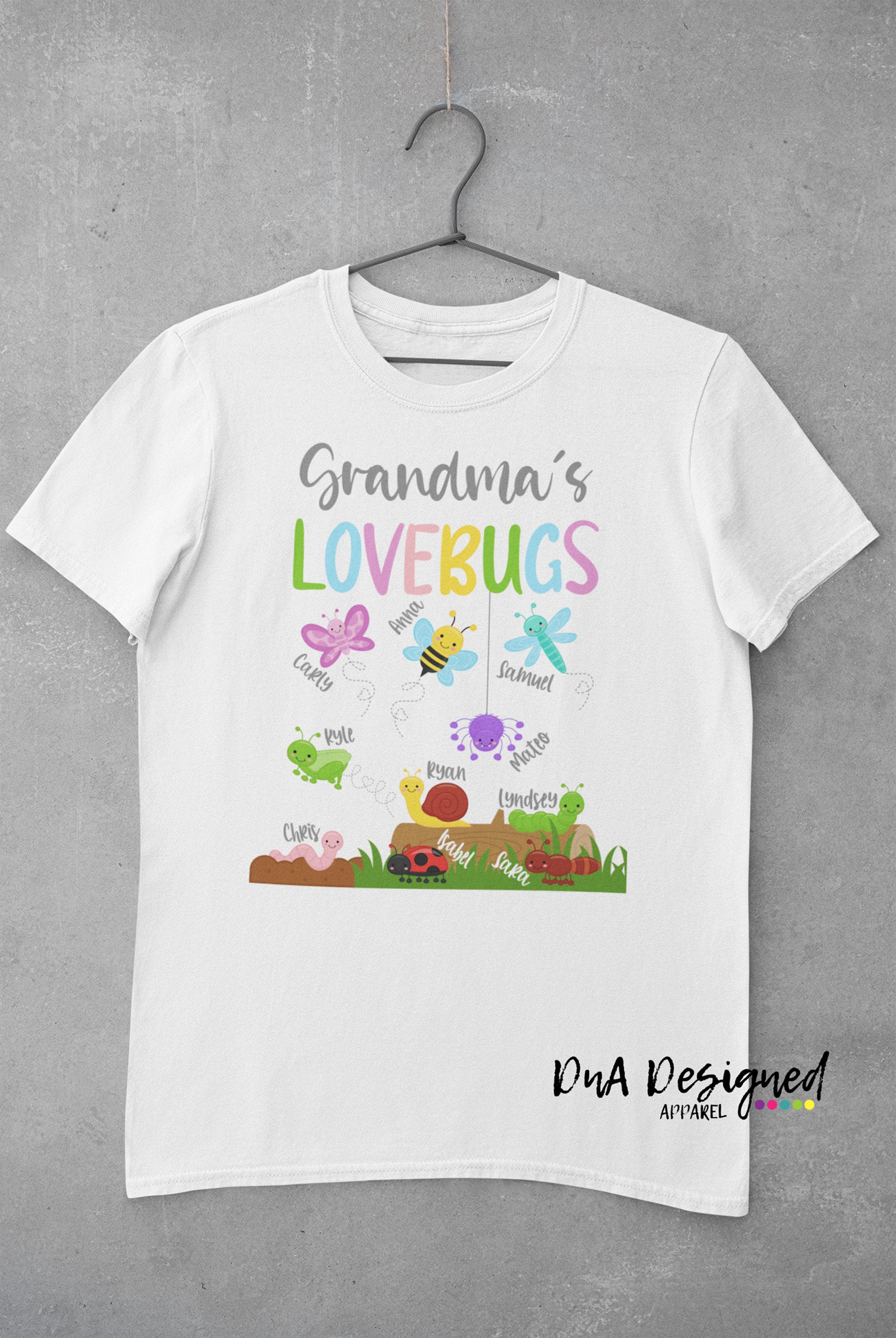 Grandma's Lovebugs Shirt With Grandchildren's Names - Gifts for ...