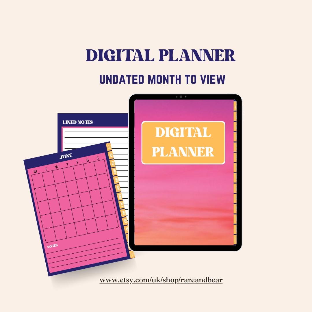 Sunset Pink Undated Digital Planner, Monthly View (PDF Download) - Etsy
