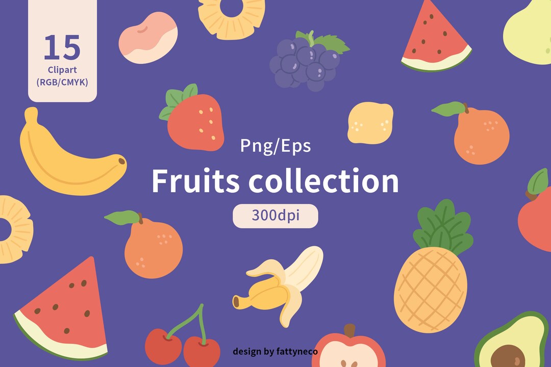 RGB /CMYK/ 15 Fruits Clip Art / Printable Stickers / Digital Stickers ...